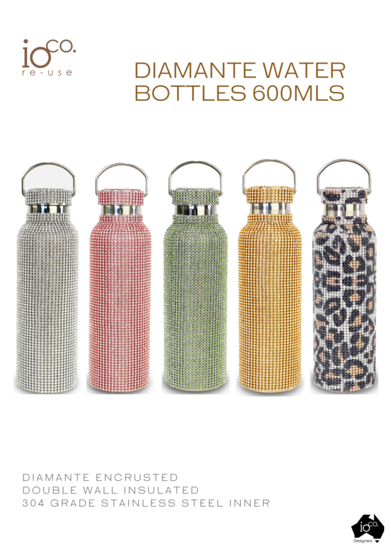 IOco Diamante Sparkling Bling Crystal Water Bottle 600ml - Aqua